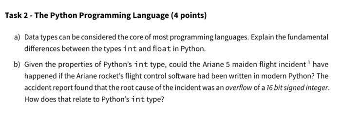 Solved Task 2 - The Python Programming Language (4 points) | Chegg.com