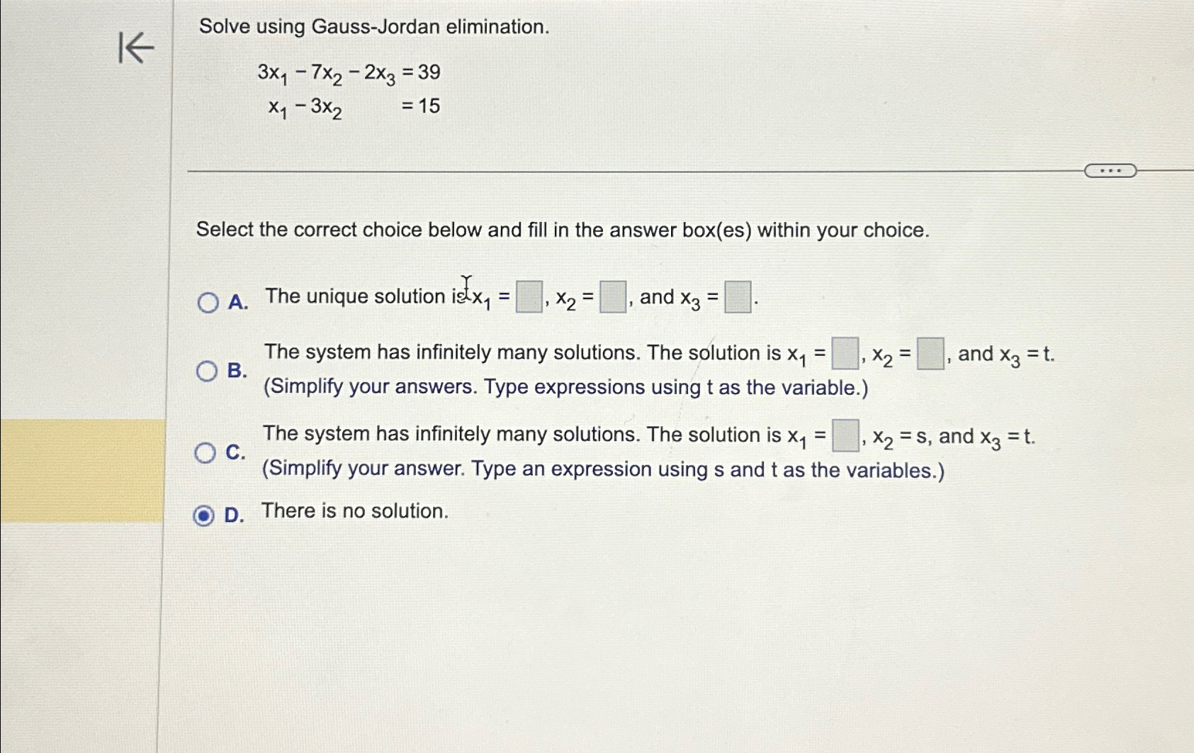 Solved Solve using Gauss-Jordan | Chegg.com