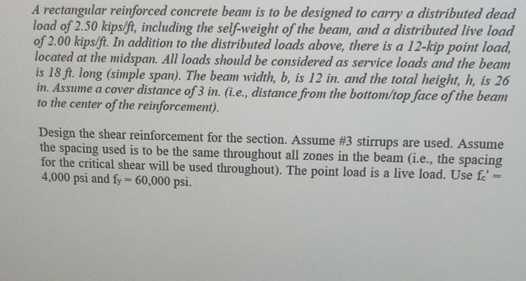 Solved A rectangular reinforced concrete beam is to be | Chegg.com