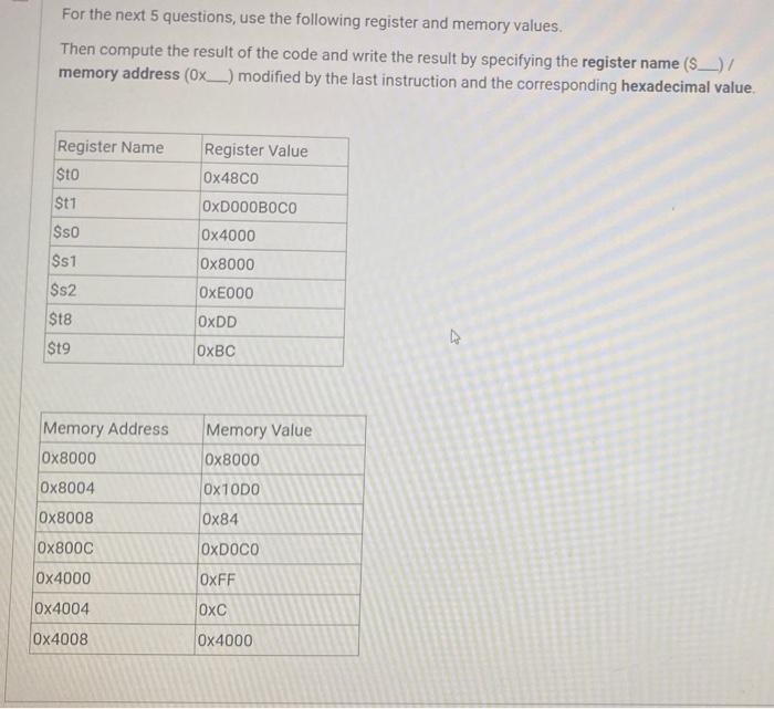 Solved For the next 5 questions, use the following register | Chegg.com