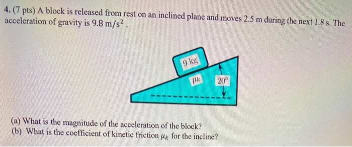 Solved 4.(7 pts) A block is released from rest on an | Chegg.com