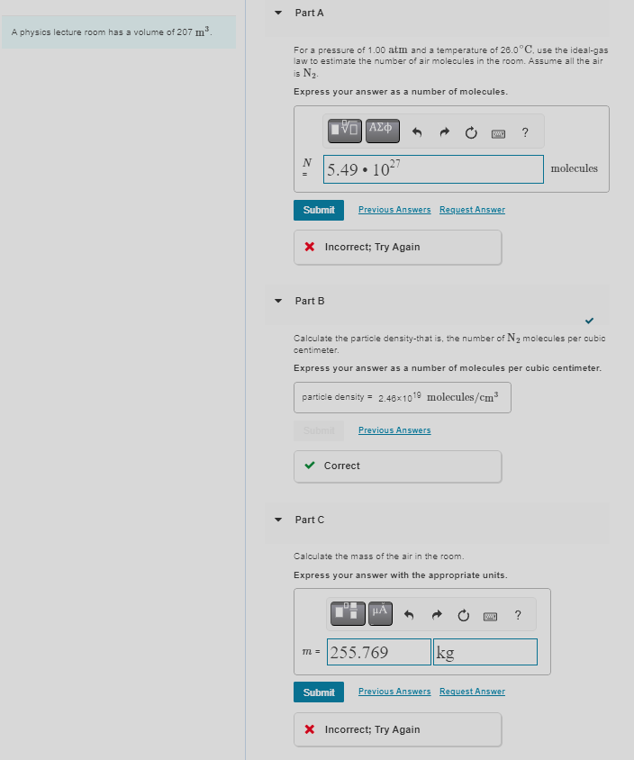 Solved Part AA physics lecture room has a volume of | Chegg.com