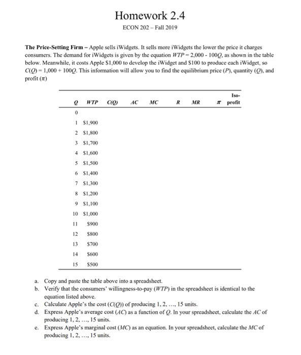 Solved Homework 2.4 ECON 202 - Fall 2019 The Price-Setting | Chegg.com