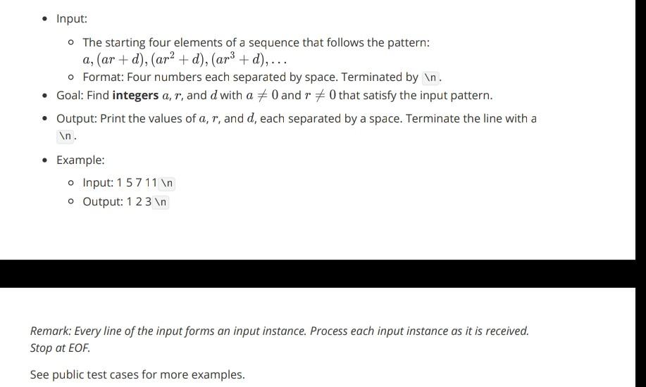 Solved Input: • The starting four elements of a sequence | Chegg.com