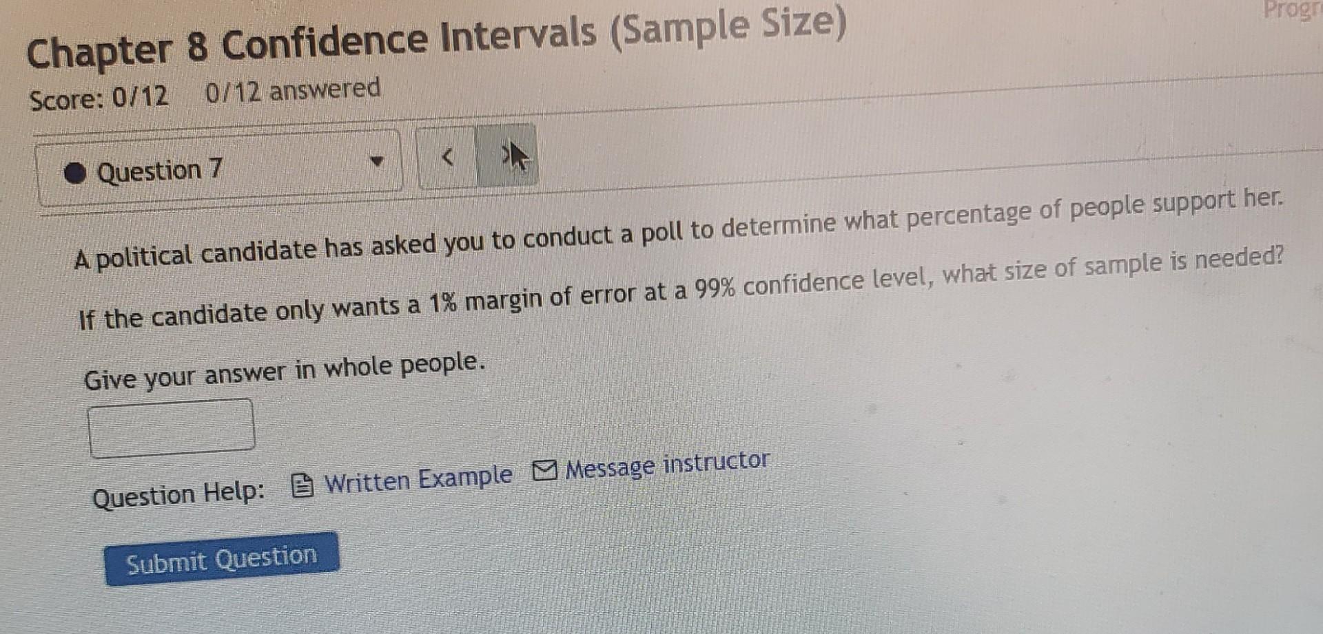 Solved Chapter 8 Confidence Intervals (Sample Size) Score: | Chegg.com