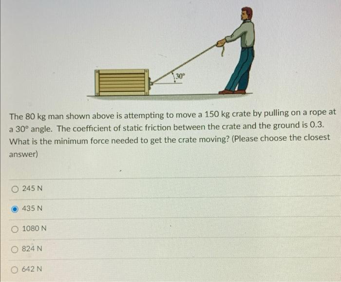 Solved 30° The 80 kg man shown above is attempting to move | Chegg.com