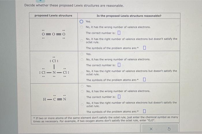 Solved Decide whether these proposed Lewis structures are | Chegg.com