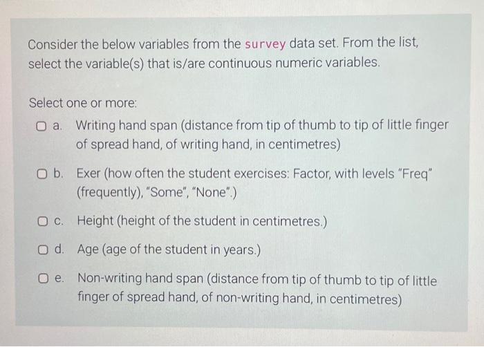 Solved Consider the below variables from the survey data | Chegg.com