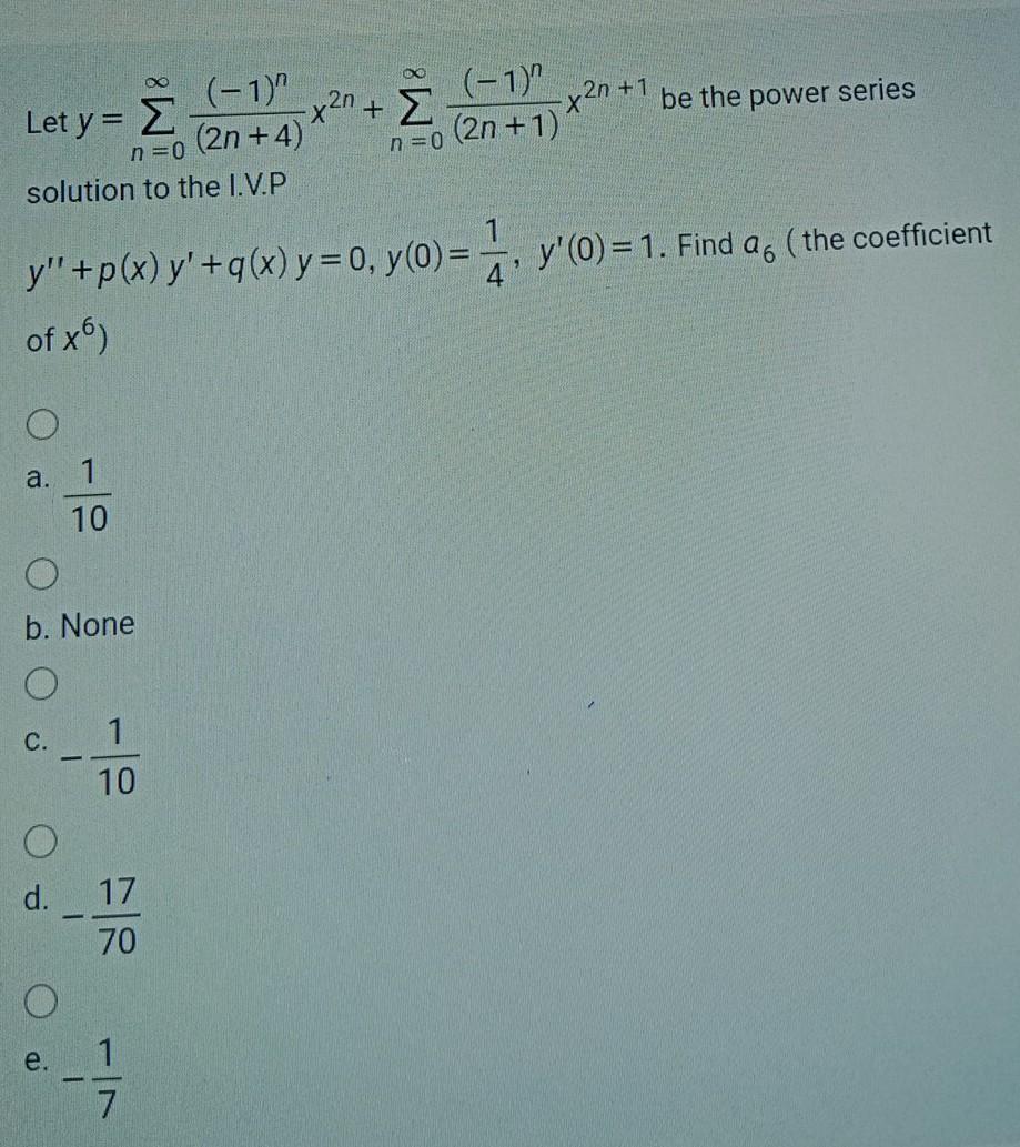 Solved 00 (-1) +1 2 Let y= Σ -x2n + + Σ (2n+4) be the power | Chegg.com