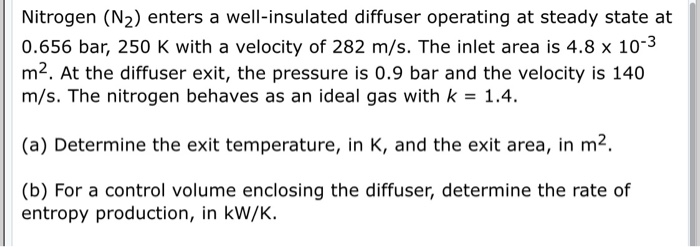 Solved Nitrogen (N2) enters a well-insulated diffuser | Chegg.com