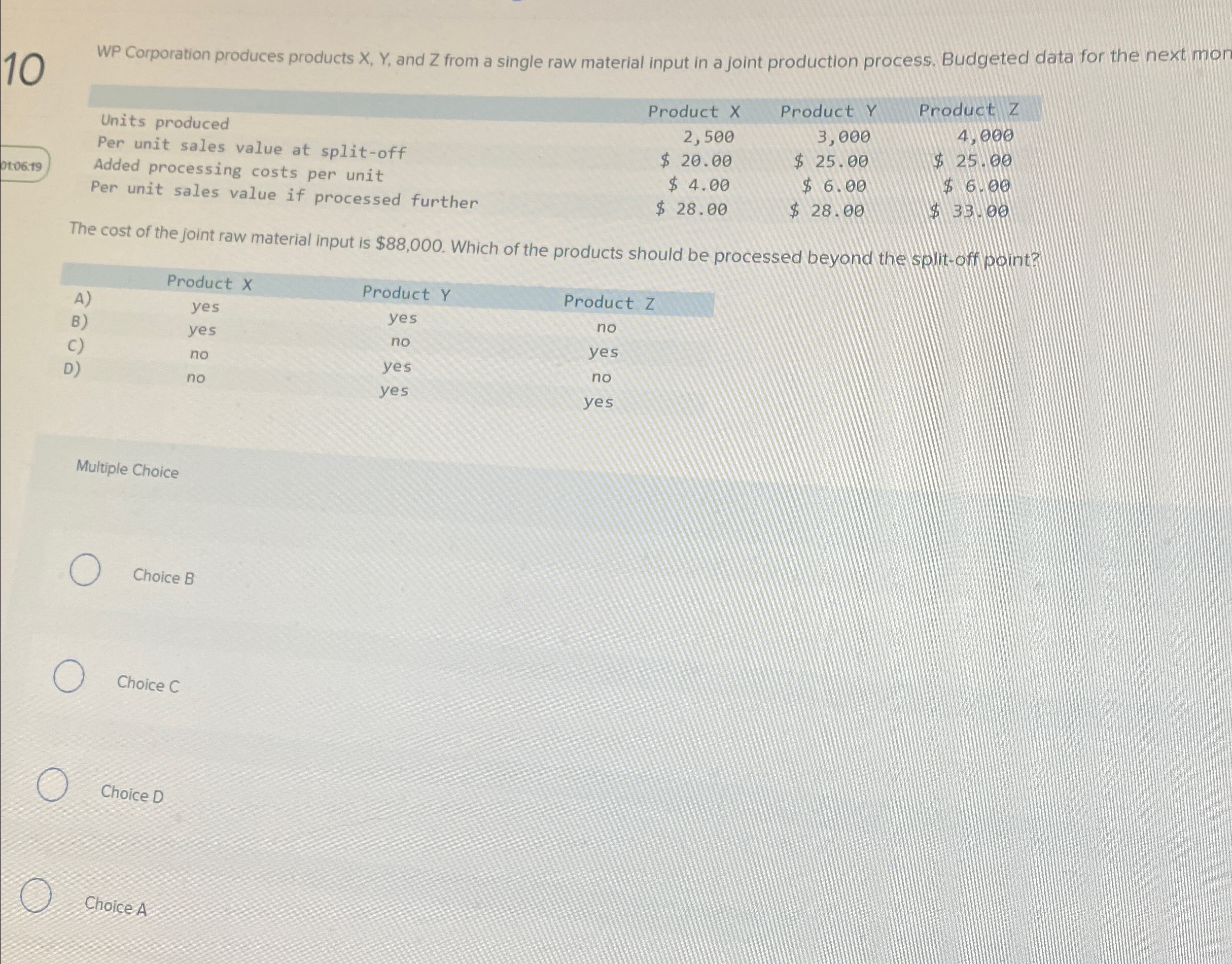 Solved 10WP Corporation produces products x,Y, ﻿and Z ﻿from | Chegg.com