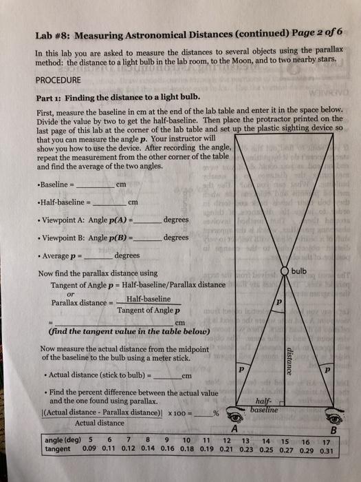 Lab #8: Measuring Astronomical Distances (continued) | Chegg.com
