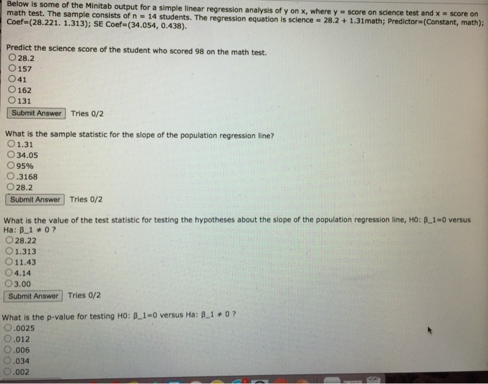 Solved Below Is Some Of The Minitab Output For A Simple 