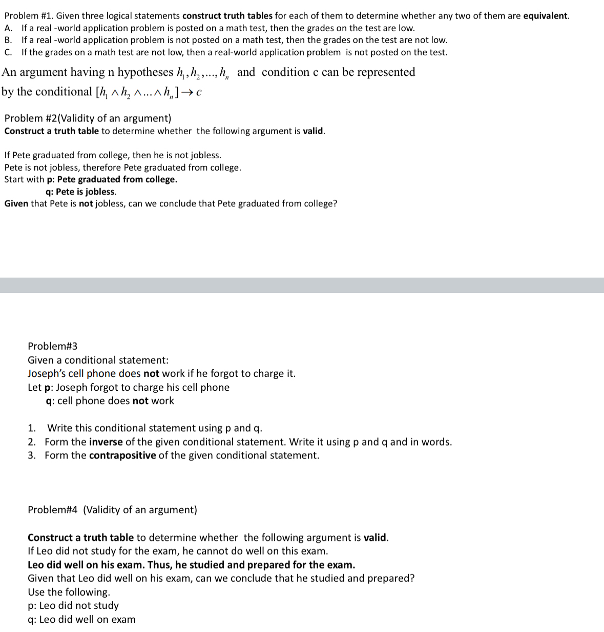 Solved Problem #1. ﻿Given three logical statements construct | Chegg.com