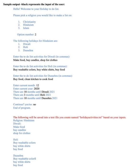 Solved Holiday To-Do List Create a PYTHON program that | Chegg.com