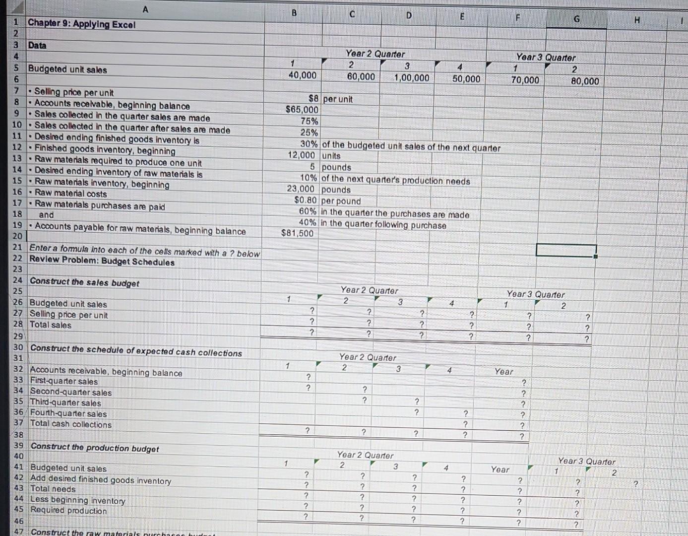 Solved Chapter 9: Applying Excel: Excel Worksheet (Part 1 of | Chegg.com