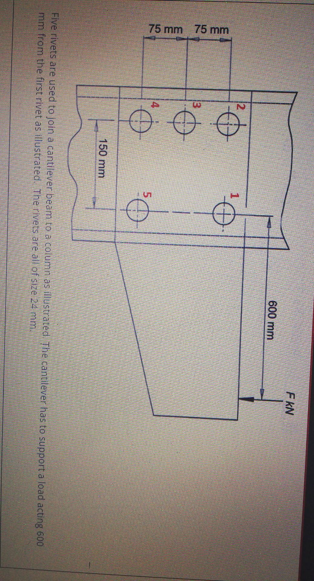 Solved FKN 600 mm 1 75 mm 75 mm 4. () se 150 mm Five rivets | Chegg.com