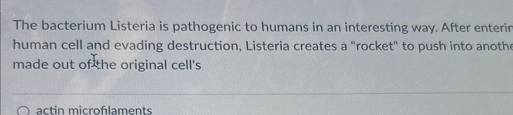 Solved The bacterium Listeria is pathogenic to humans in an | Chegg.com