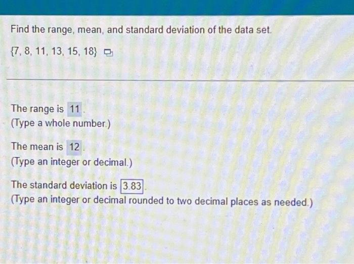 Solved Find the range, mean, and standard deviation of the | Chegg.com