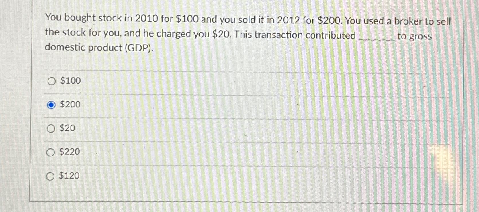 Solved You bought stock in 2010 ﻿for $100 ﻿and you sold it | Chegg.com