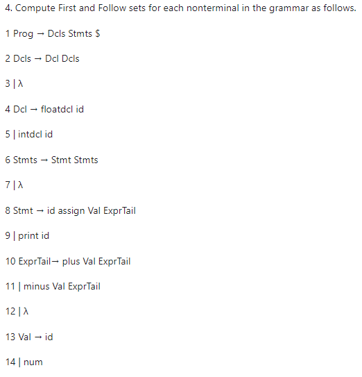 Solved Compute First and Follow sets for each nonterminal in | Chegg.com