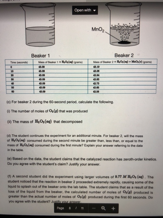 Solved 2H2O2(aq)-->2H2O(l)+O2(g) MnO2(s) is an insoluble | Chegg.com