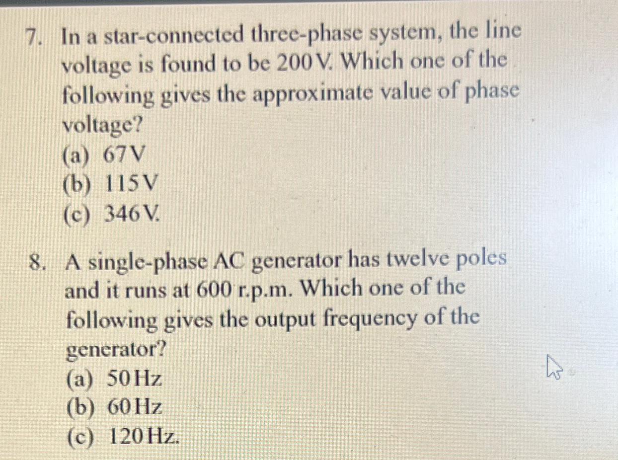 Solved In a star-connected three-phase system, the line | Chegg.com
