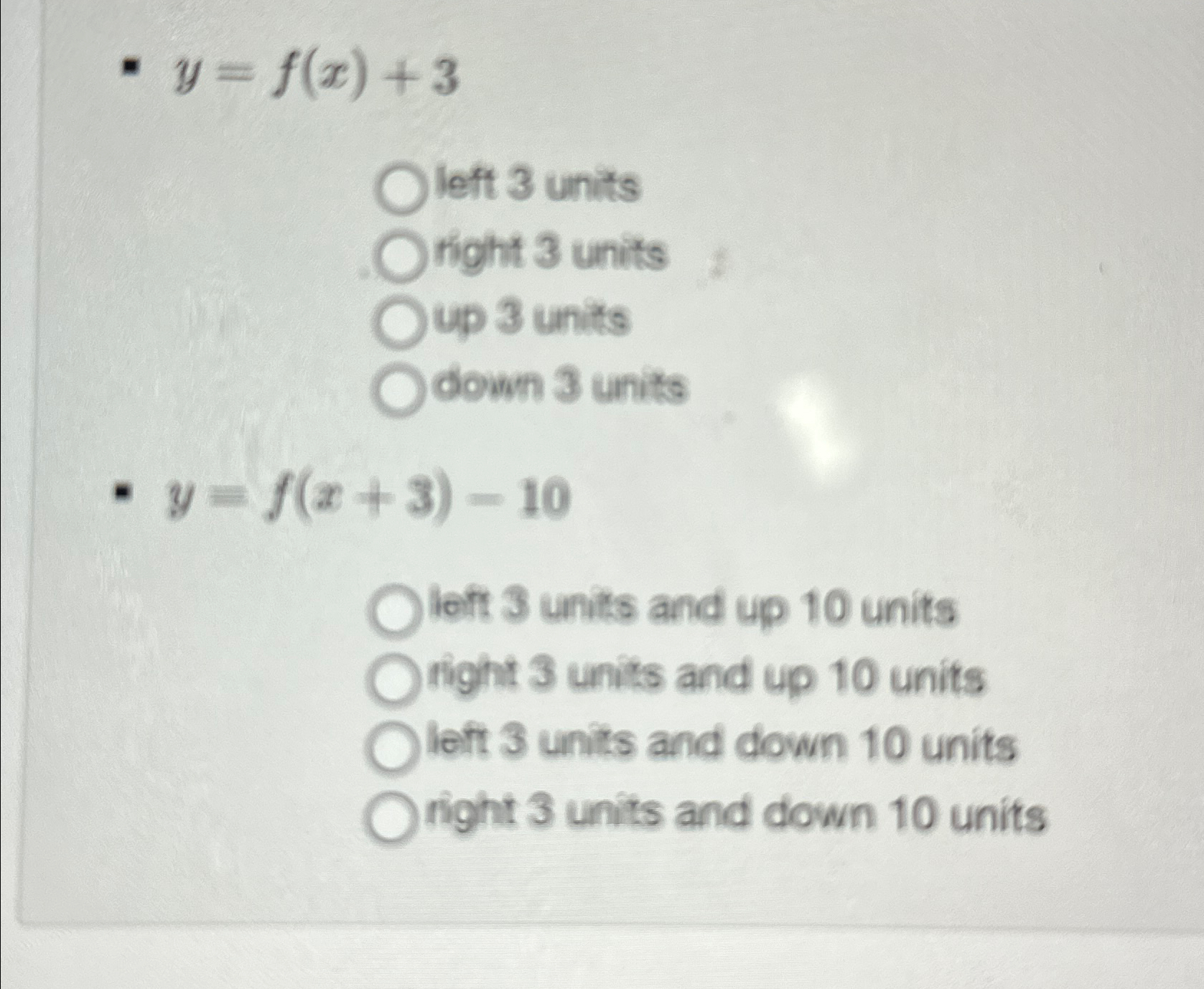 Solved y=f(x)+3left 3 ﻿unitsright 3 ﻿unitsup 3 ﻿unitsdown 3 | Chegg.com