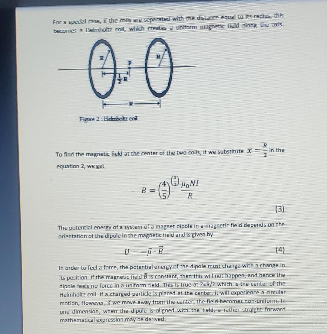 Solved Helmholtz coil Objective: To observe the motion of a | Chegg.com