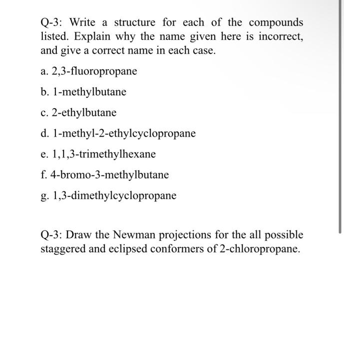 Solved Q-3: Write a structure for each of the compounds | Chegg.com