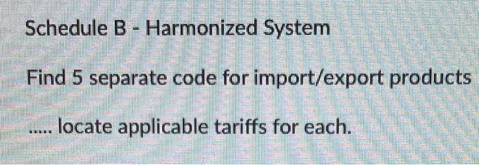 Solved Schedule B - Harmonized System Find 5 separate code | Chegg.com