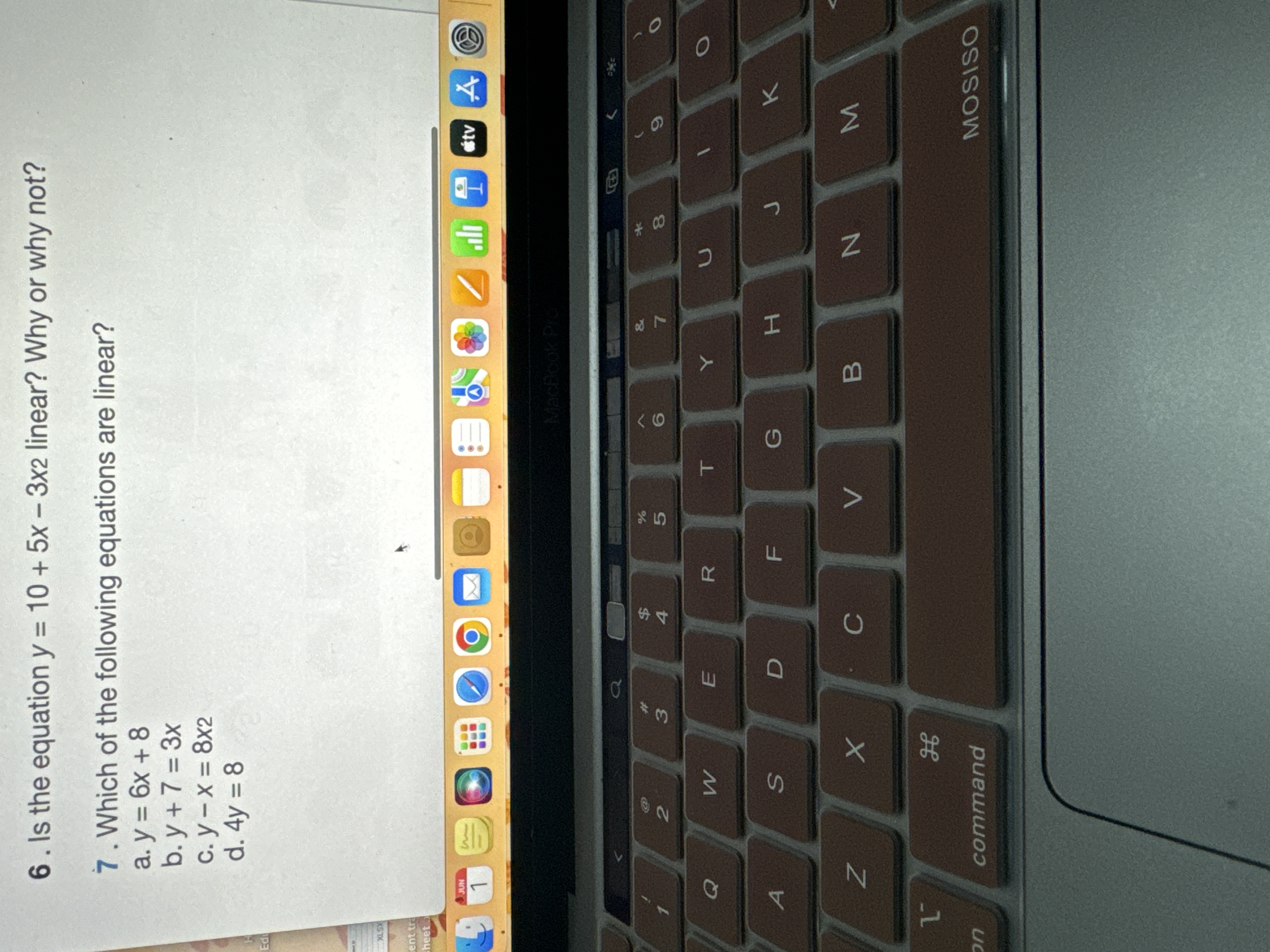 Solved Is the equation y=10+5x-3×2 ﻿linear? Why or why | Chegg.com