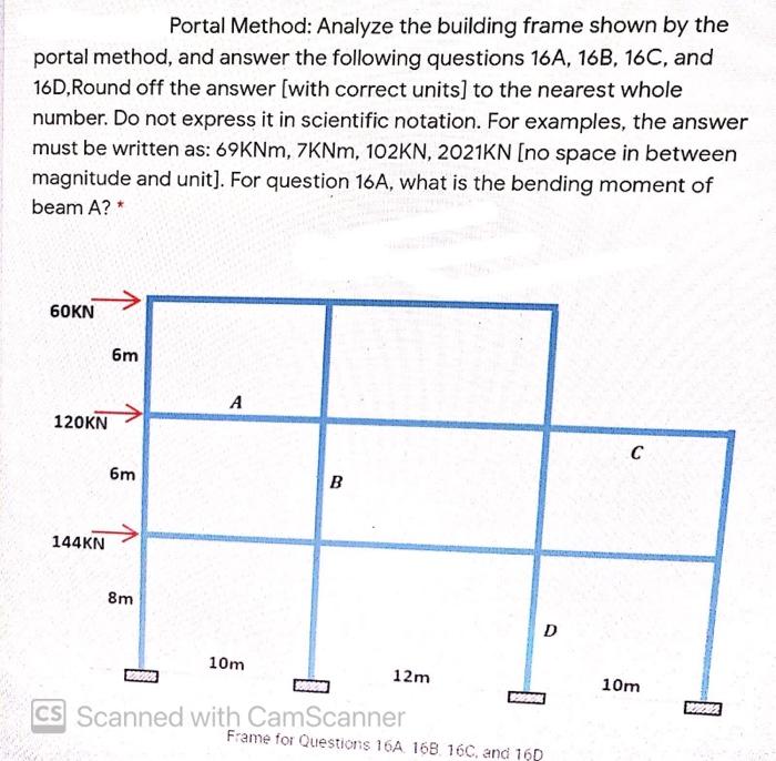 Solved Portal Method: Analyze the building frame shown by | Chegg.com