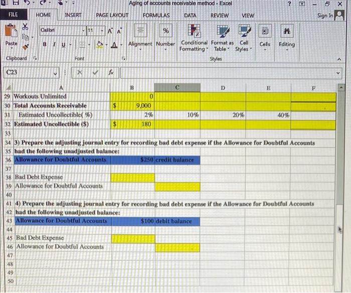 Solved Aging of accounts receivable method - Excel FILE PAGE | Chegg.com