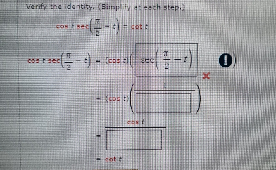 Solved Verify the identity. (Simplify at each | Chegg.com