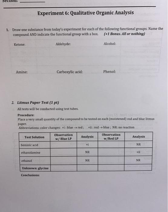 Solved Experiment 6: Qualitative Organic Analysis 1. Draw | Chegg.com