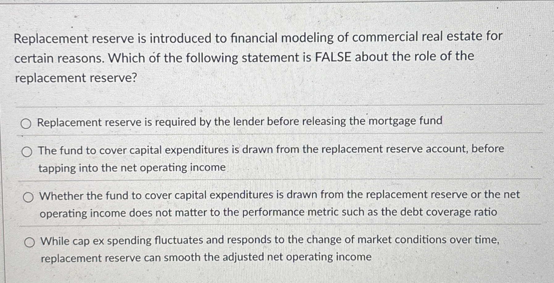 Solved Replacement reserve is introduced to financial | Chegg.com