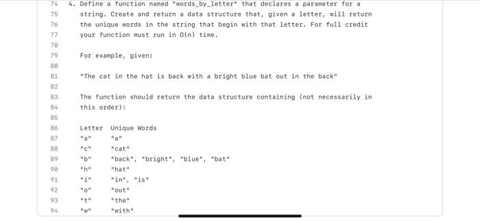 Solved 4. Define a function named "words_by_letter" that | Chegg.com