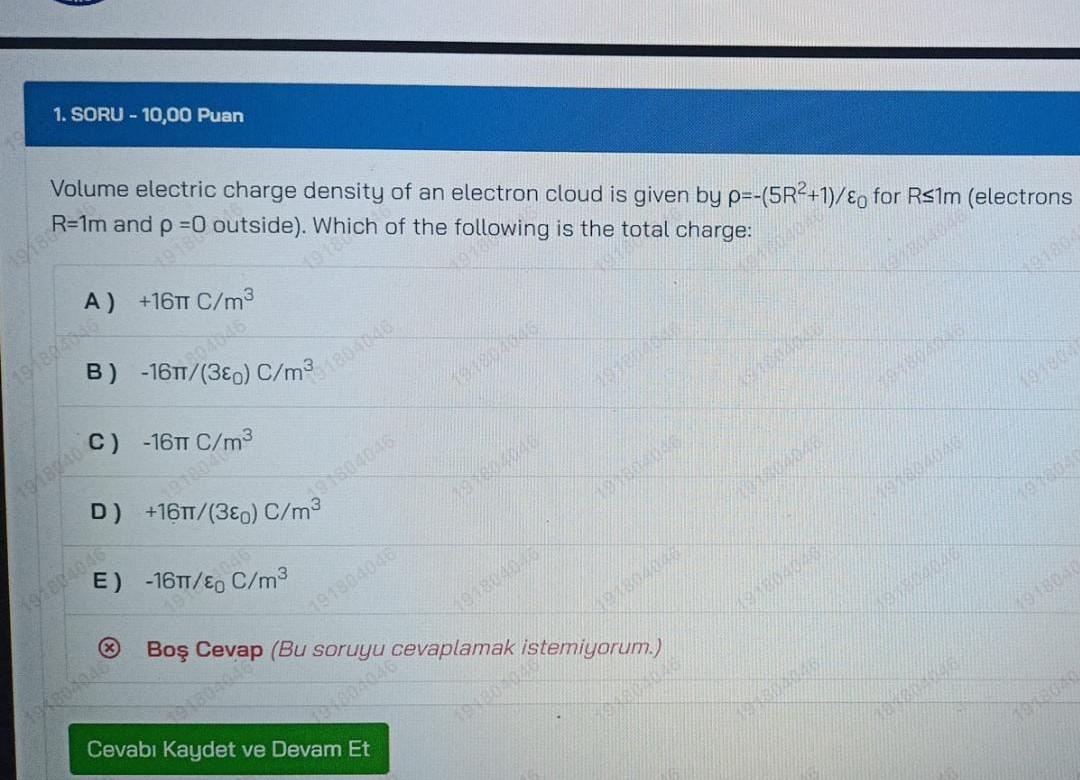 Solved Volume electric charge density of an electron cloud | Chegg.com