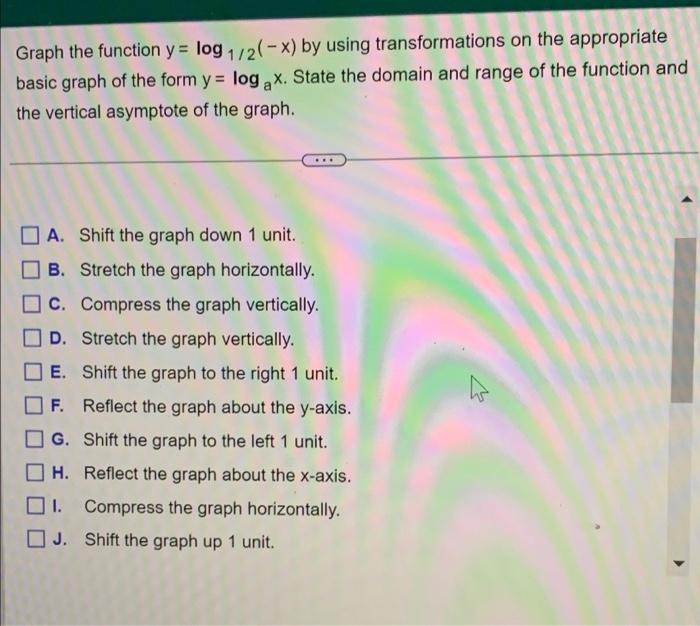 Solved Graph the function y = log 1/2(-x) by using | Chegg.com