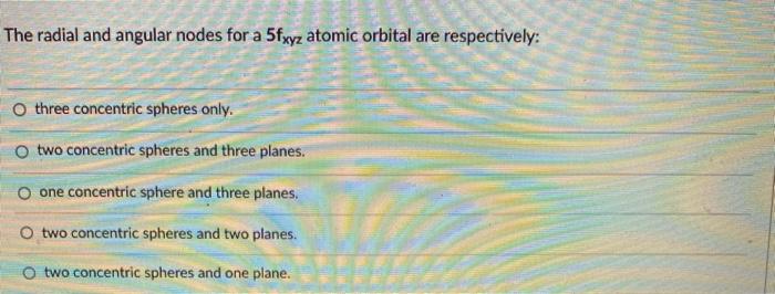 Solved The radial and angular nodes for a 5fxyz atomic | Chegg.com