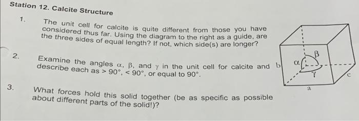 Solved Station 12. Calcite Structure 1. The unit cell for | Chegg.com