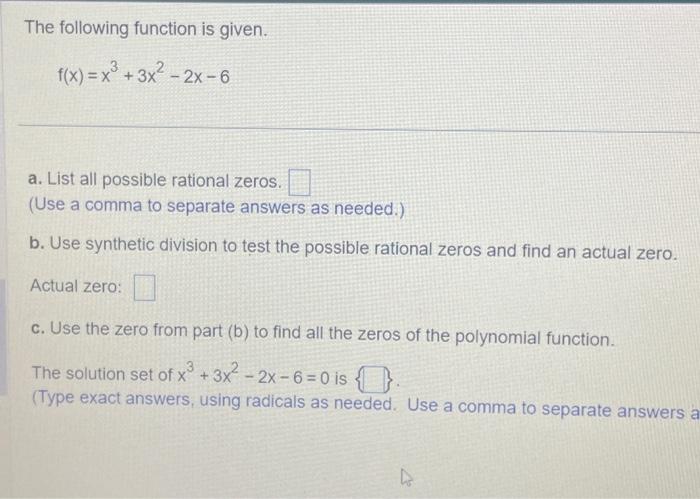 Solved The following function is given. 3 f(x) = x³ + 3x² - | Chegg.com