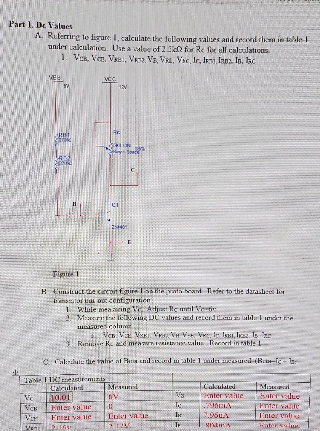 Part I. Dc Values A. Referring to figure 1 , | Chegg.com