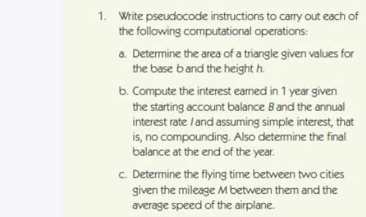 Write pseudocode instructions to carry out each of | Chegg.com