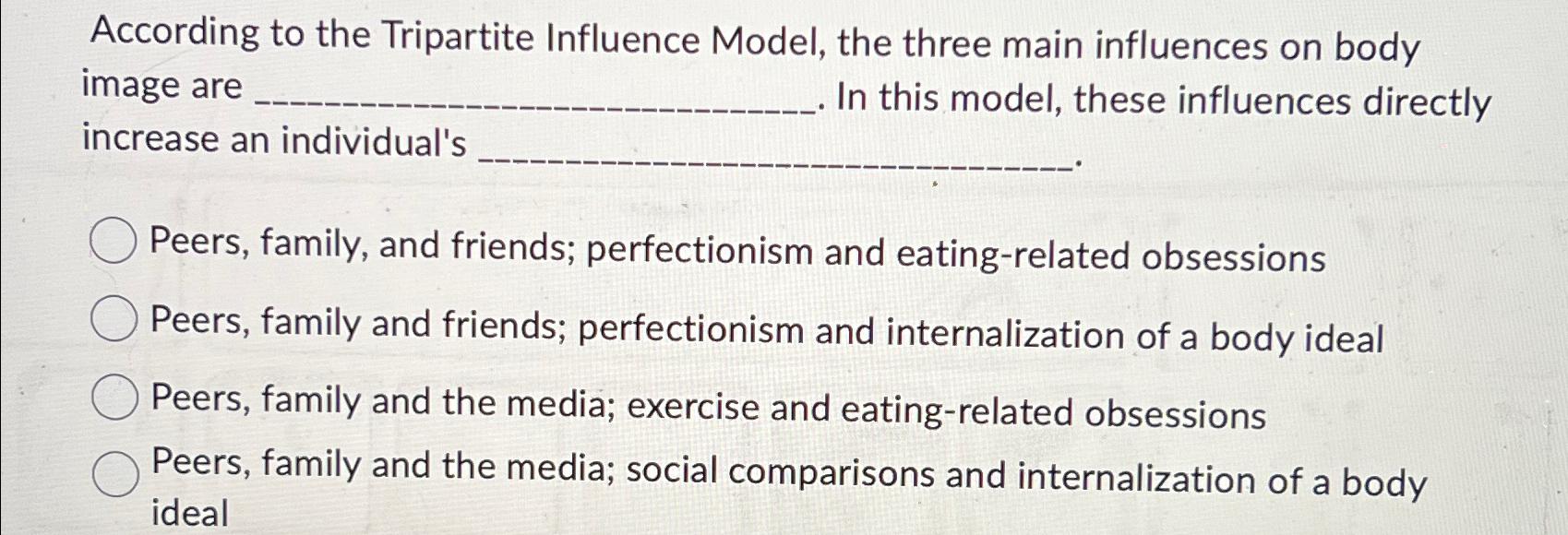 Solved According to the Tripartite Influence Model, the | Chegg.com