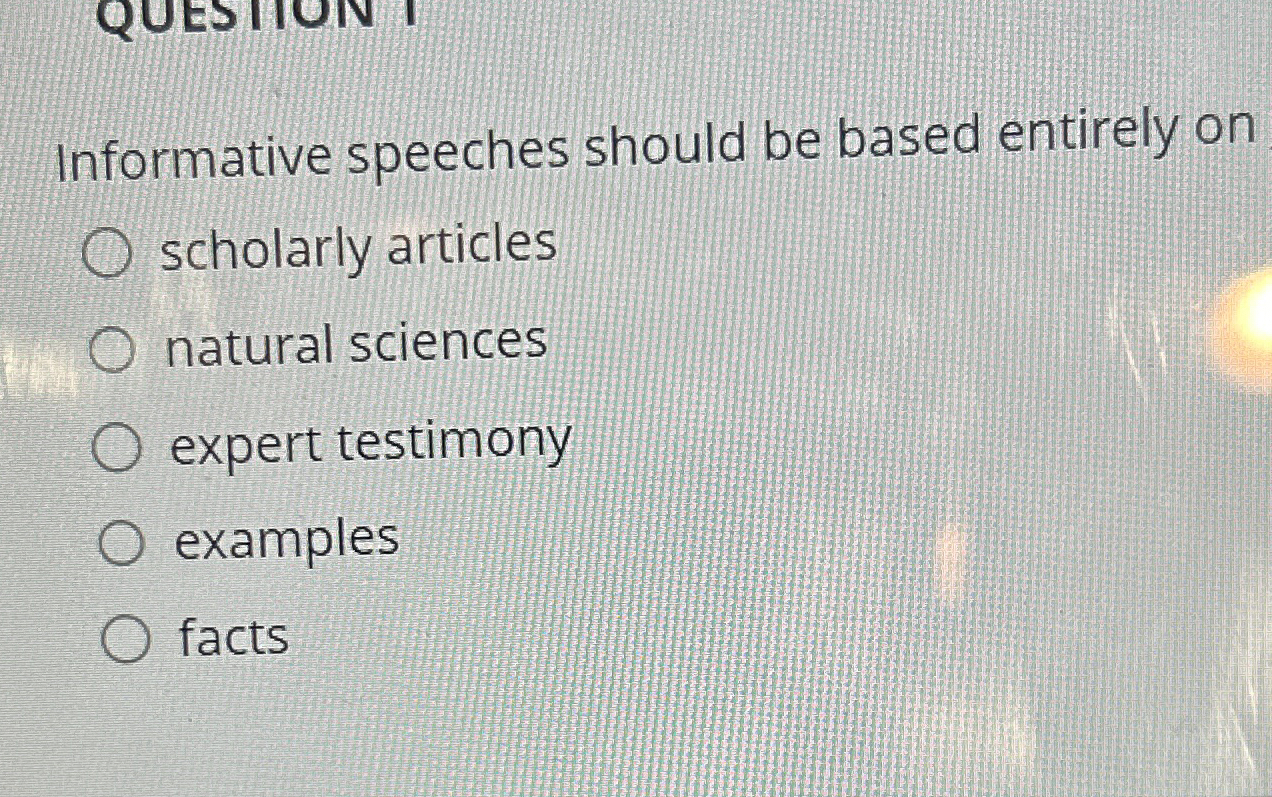 Solved Informative speeches should be based entirely | Chegg.com