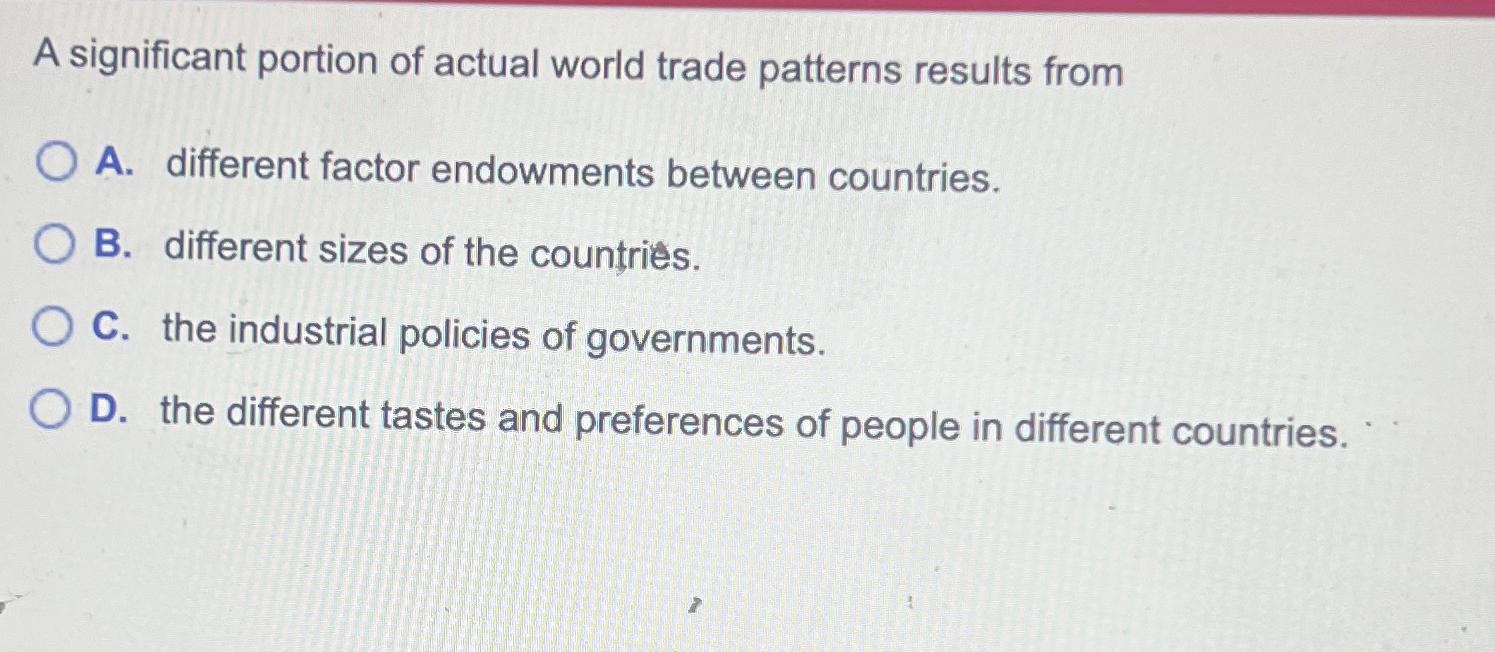 Solved A significant portion of actual world trade patterns | Chegg.com
