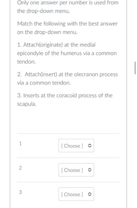 Solved Only one answer per number is used from the drop-down | Chegg.com