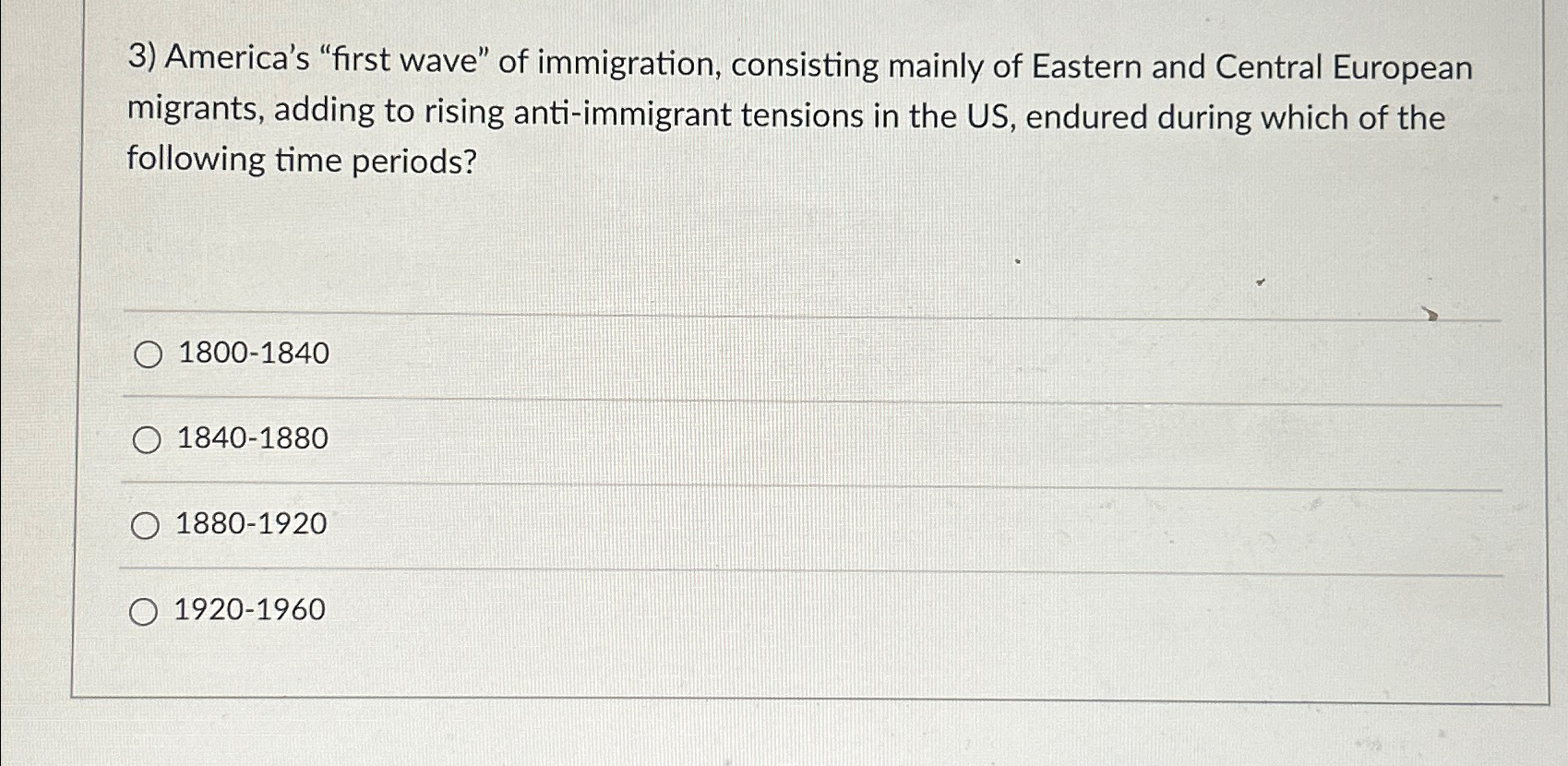 America's "first wave" of immigration, consisting | Chegg.com